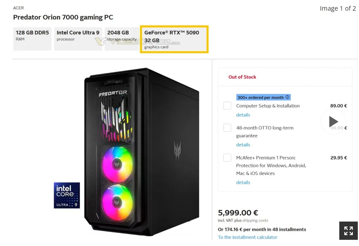 Игровые ПК Nvidia RTX 5090 и RTX 5080 преждевременно выставлены на продажу по цене $7,539 и ...